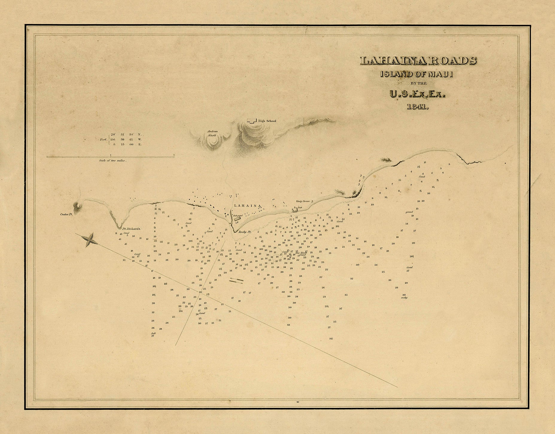 1841 Wilkes Lahaina Roads [First map of Lahaina] – Lahaina Printsellers