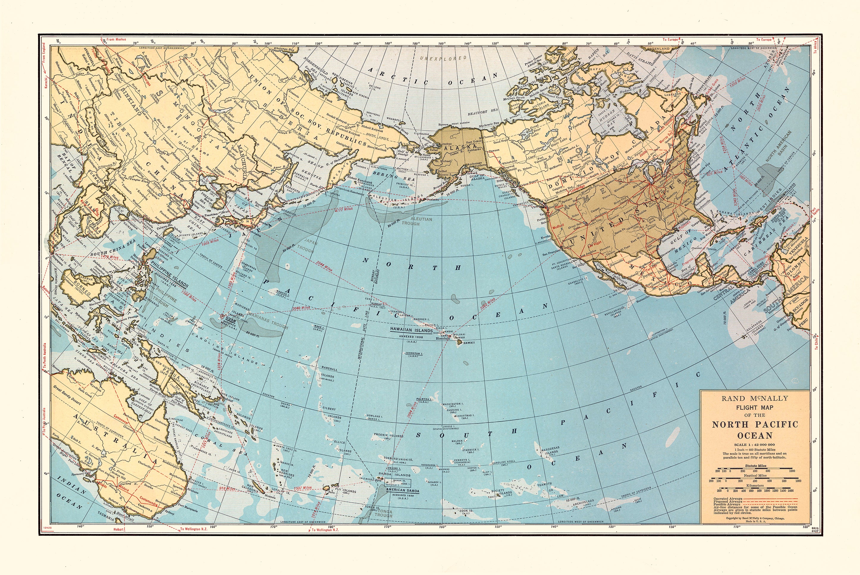 1929 Rand McNally Flight Map Pacific – Lahaina Printsellers